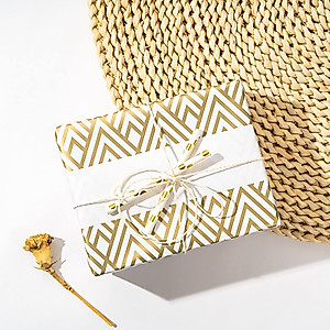 LeZakaa Gold Wrapping Paper Roll - Mini Roll - Geometric Patterns/Floral/Heart for Wedding, Bridal Shower, Birthday - 17 x 120 inches - 3 Rolls (42.5 sq.ft.ttl.)