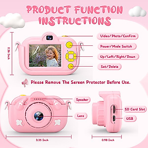 Kids Camera, HD 1080P Digital Video Camera for Boys and Girls, 32MP Kids Selfie Camera for Kids Aged 3-9, Portable Toy Toddler Camera with No Game & 32GB Card, Perfect Christmas Birthday Gifts