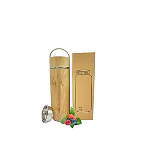 Greenlively Organic Bamboo Stainless Steel Bottle Detachable Tea Filter Eco Friendly-Vegan-Organic-Leak Proof-Non Slip Lid- Travel Thermos-Insulated Thermos-BPA Free And Phalate Free- (16.2)