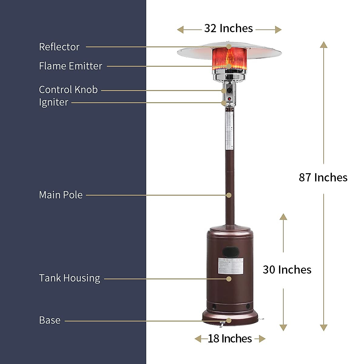 Patio Heater KEZATO 48,000 BTU Propane Outdoor Patio Heater for Residential or Commercial Use 87 Inches - Bronze
