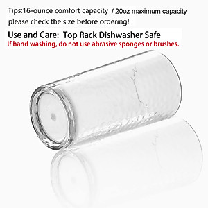 KX-WARE 20-ounce Acrylic Glasses Plastic Tumbler, set of 6 Clear - Hammered Style, Dishwasher Safe, BPA Free