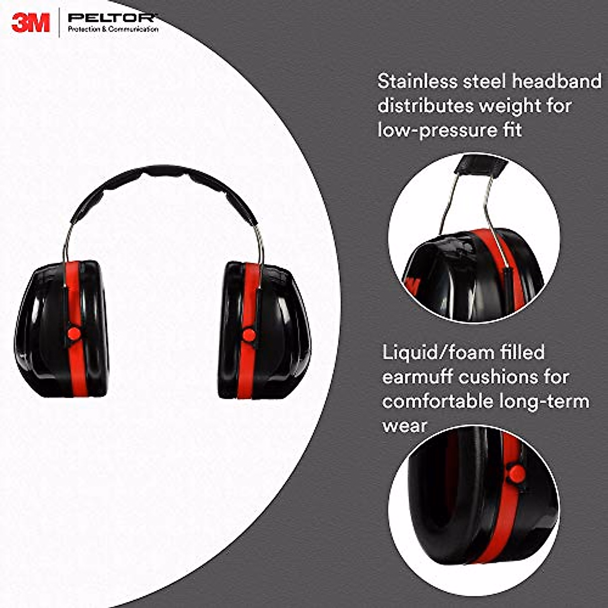 3M PELTOR Optime 105 Earmuffs H10A, Over-the-Head, Black/Red
