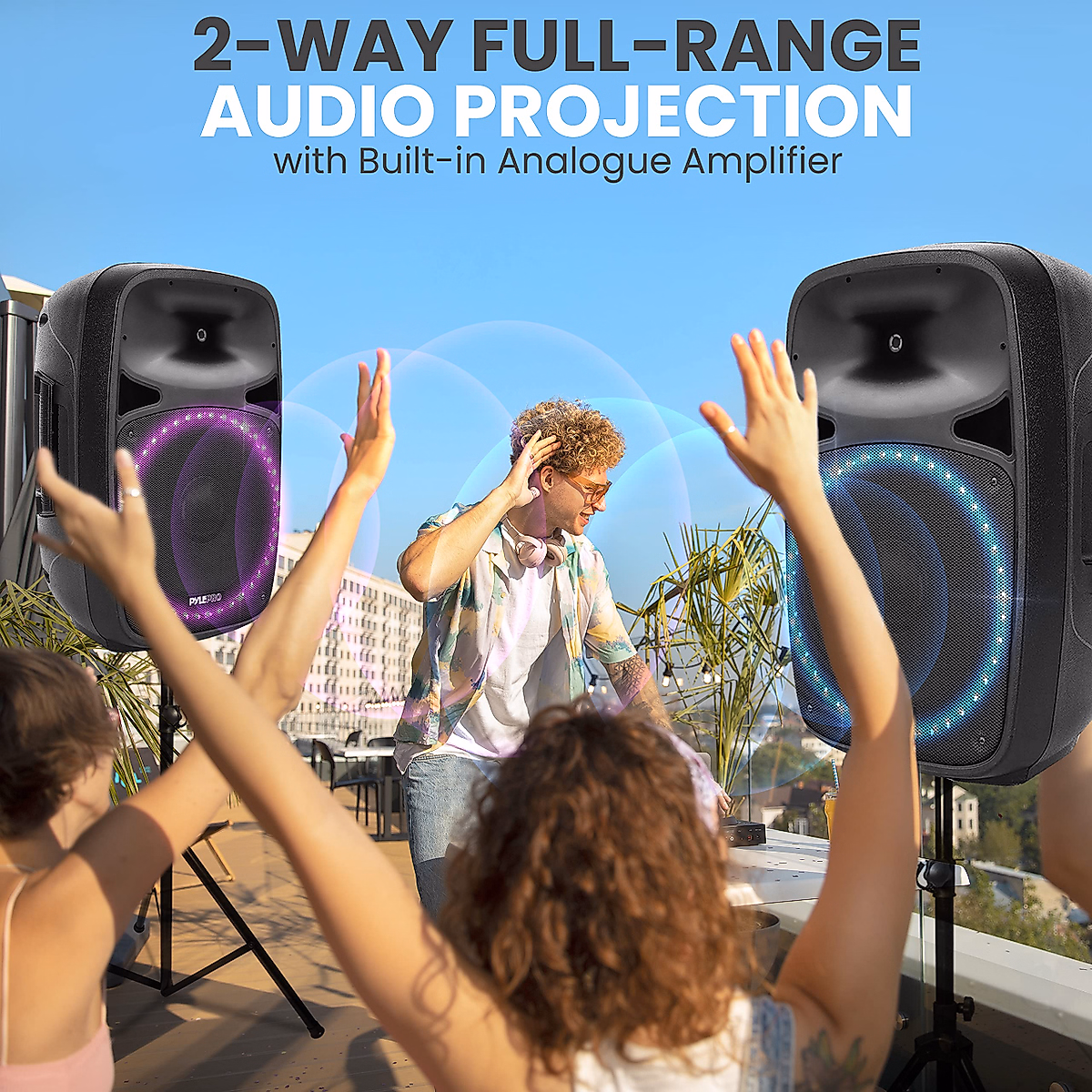 Pyle Powerful Wireless Sound 400W Portable Bluetooth PA Speaker - 12" Indoor/Outdoor Audio System w/Party Lights, Digital Display, FM/AUX/MP3/USB/SD, Handle, Wheels, Microphone, Remote