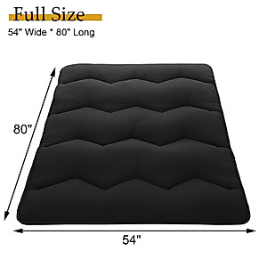 LULUWAY Japanese Futon Mattress, Full Size Foldable Japanese Style Floor Mattress Roll Up, Tatami Mat, Camping Mattress Pad, Black
