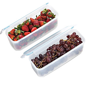 Komax Biokips Fridge Storage Containers – Airtight Fridge Organizers and Storage Clear Containers w/Dripping Tray – Meat, Veggie, or Fruit Storage Containers for Fridge (2-Pack, 118 oz)