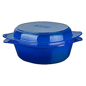 Lava Cast Iron Artisan Bread Baker, Enameled Cast Iron Bread Oven, Rectangle Loaf Pan, Sourdough, Italian, French Bread Baking Pan, Bread Kit with Lid (Blue, 9.5" by 10.5")