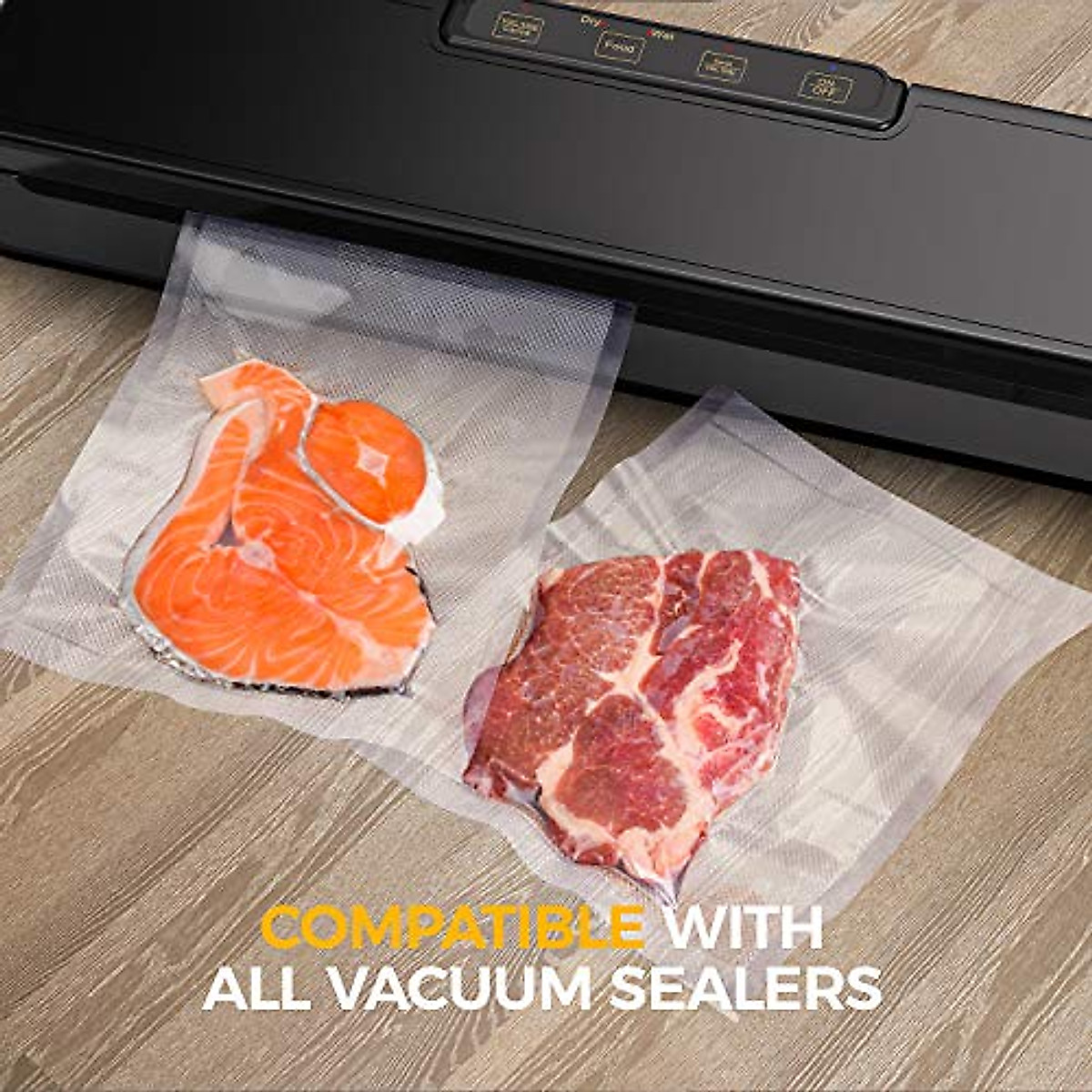 Food Grade Material 8"x50 feet Rolls 2 Pack Vacuum Sealer Bags for Food Saver, Seal a Meal, Weston. Commercial Grade, BPA Free, Meal Prep or Sous Vide
