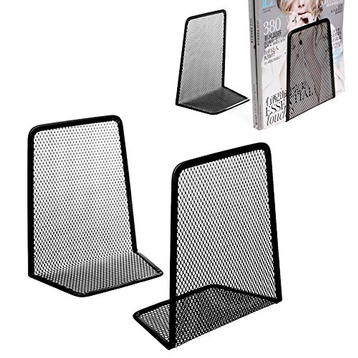 luosh 1 Pair Mesh Bookends Metal Desk Bookends Desk Organizer Desktop Office Home Book Support for Shelves