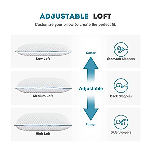 VVZ Shredded Memory Foam Pillows, Bed Pillows for Sleeping 2 Pack Standard Size 20 x 26 Inches, Luxury Hotel Cooling Gel Foam Pillows Set of 2, Adjustable Loft Pillow for Side and Back Sleepers