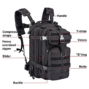 Small 30L Rucksack Pack for Outdoors, Hiking, Camping, Trekking, Bug Out Bag, Travel, Military & Tactical Army Molle Assault Backpack With US Flag Patch