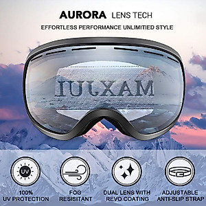 JULI Ski Goggles, Skiing Skating Snowboarding Goggles with Anti-Fog UV Protection M3(Black Frame/82% VLT Clear Len)