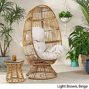 Christopher Knight Home Ellen Outdoor Wicker Swivel Egg Chair with Cushion, Light Brown, Beige