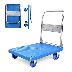 Heavy Duty Platform Hand Truck for Moving, Folding Flatbed Dolly with 360 Degree Swivel Wheels Foldable Push Hand Cart for Loading and Storage (L)