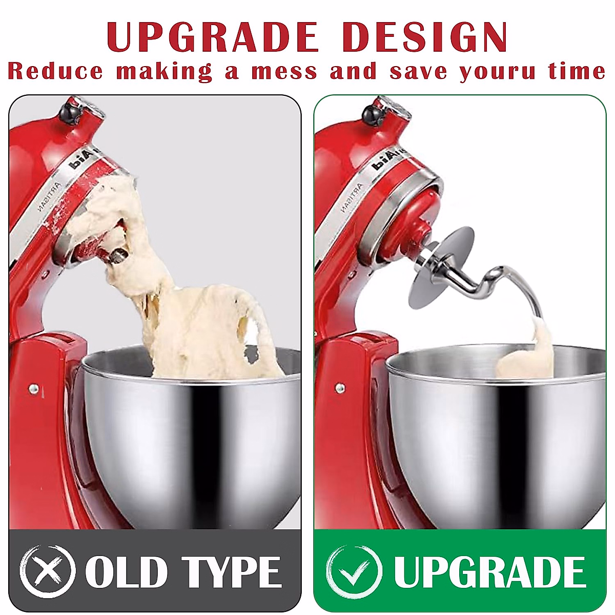 EGNic Stainless Steel Dough Hook Attachment for Kitchenaid 4.5-5 Quart Tilt-Head Stand Mixer, Spiral Dough Hook Replacement for Kitchenaid Mixers Accessories