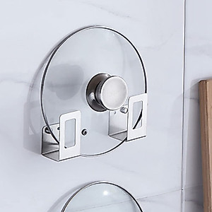 Hemoton 2 Pairs Pot Lid Rack Wall Mounted: Stainless Steel Pan Lid Organizer Holder Self Adhesive Pot Lid Holders Kitchen Cooking Utensil Tool Silver