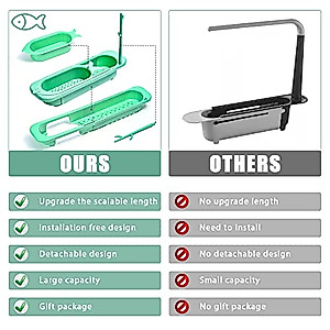 Lux&Chic Upgraded Telescopic Sink Storage Rack, Adjustable Sink Storage Rack, Sponge Caddy Telescopic Sink Rack, Telescopic Sink Shelf Kitchen, Sink Storage Rack Dish Hanger for Home Kitchen