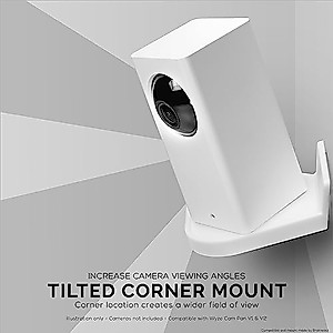 BRAINWAVZ [EOL] Screwless Corner Wall Mount Kit Compatible with Wyze Cam V2, Tilted Holder, Watch Crib, Kids, Cashier etc, Strong VHB Stick On, Easy to Install, No Tools, No Drilling (White) [EOL]