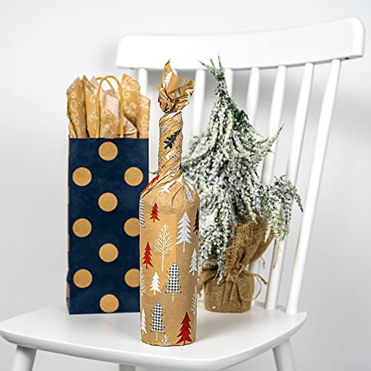 MAYPLUSS Christmas Wrapping Tissue Paper - 90 Sheets - Kraft Santa Design - 13.7 inch X 19.7 inch Per Sheet