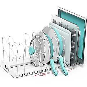 Simple Houseware 10 Compartments Expandable Pan Organizer, White, Plastic, Metal, 12"-22"L x 9.5"W x 8.5"H