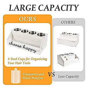 Hair Tool Organizer, Hair Dryer Holder Rustic Wood Blow Dryer Holder Hair Product Straightener Brush Holder Wall Mount Vanity Accessories Bathroom Sink Organizer Storage Stand Countertop Cabinet Door