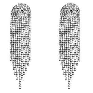 fxmimior Boho Rhinestones Tassels Statement Silver Earrings for Women Long Chain fashion for Wedding (Silver)