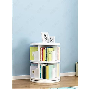 2 Tier 360° Rotating Stackable Shelves Bookshelf Organizer (White) - Intexca