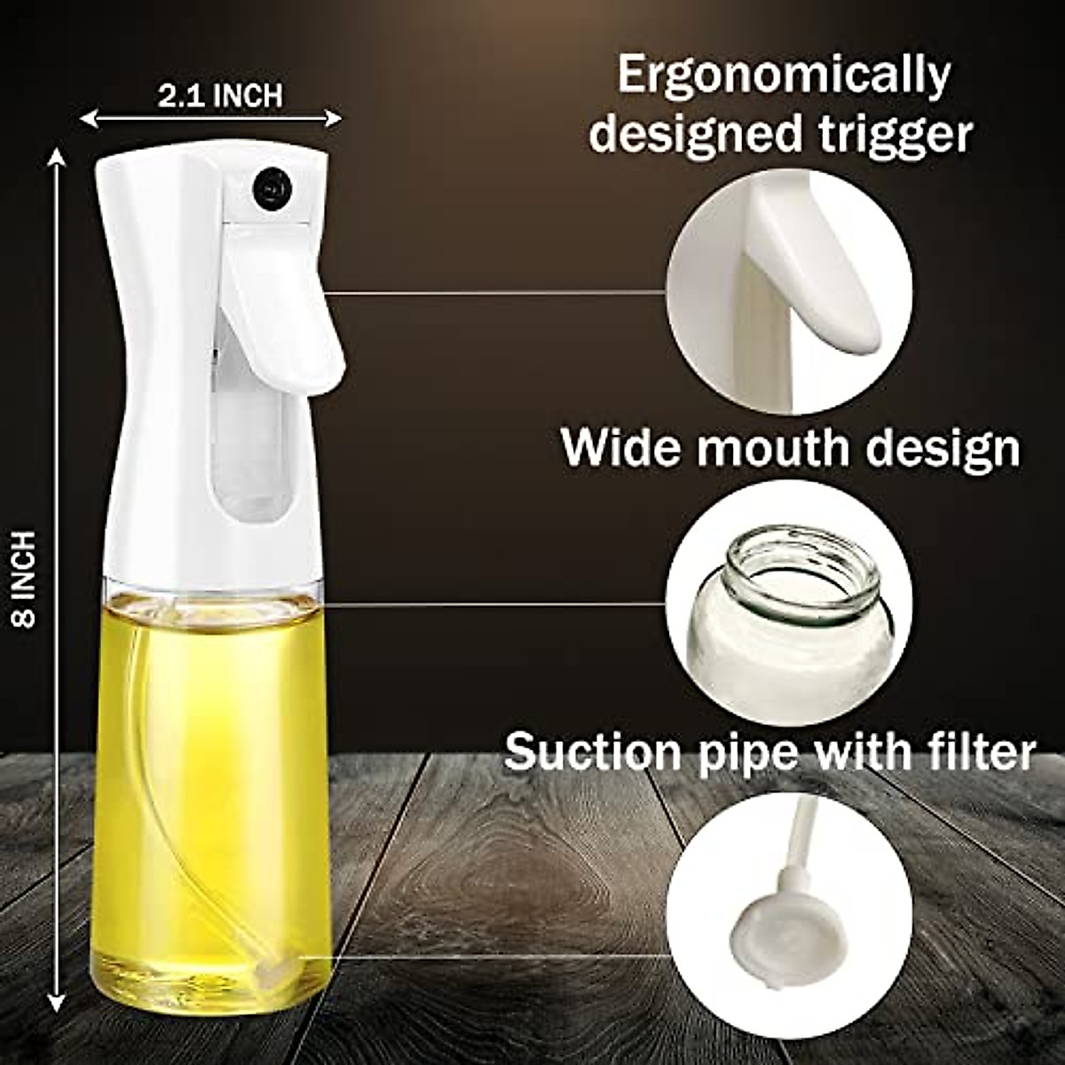 OnOnWare Oil Spray Bottle For Cooking 6.76 oz Cooking Oil Sprayer For Air Fryer | Glass Spray Bottles For Essential Oils | Cooking Oil Sprayer Salad Dressing Mister | Baking, Frying, BBQ