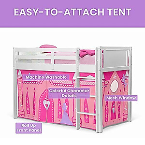 Delta Children Twin Loft Bed with Guardrail and Ladder + Tent (Bundle), White/Disney Princess