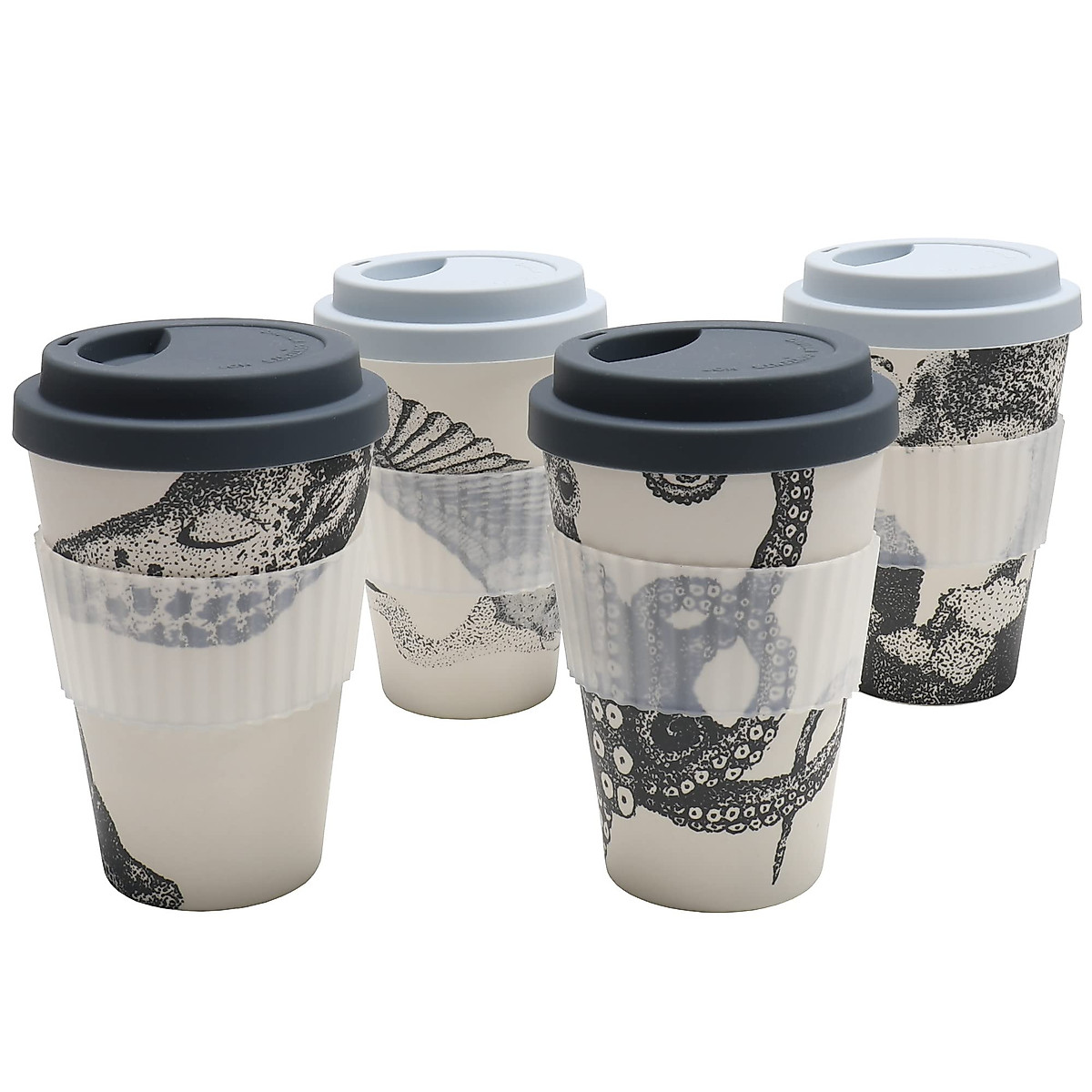 Chef Craft Eco Bamboo Fiber Travel Mug, 16 Ounce 4 Piece Set, Natural