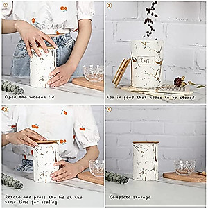 White Kitchen Ceramic Canister Sets - Airtight Set of 3 Coffee Sugar Tea Storage Containers Pots Jars with Bamboo Lid for Farmhouse Kitchen Counter,1178ML(39.83OZ)