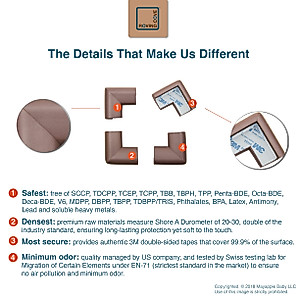 Roving Cove Corner Protector for Baby (8 Large Corners) - Hefty-Fit Heavy-Duty Soft Rubber Foam Furniture Corner Bumper Guards, 3M Adhesive Pre-Taped, Coffee Brown