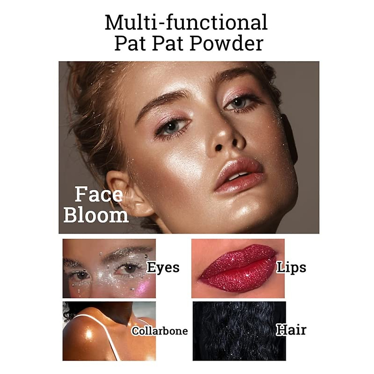 Polvo De Hadas Makeup Powder, Highlighter Powder Stick Body Shimmer Patting Powder Glitter High Gloss Sparkle Loose Brighten Face Body Lips Eyes Glow Cosmetic White Moonbeam (6 Colors Set)