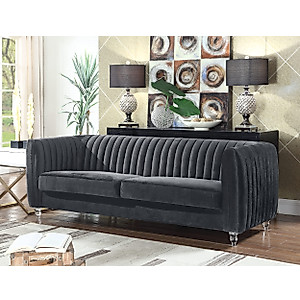 Iconic Home Kent Elegant Velvet Modern Contemporary Plush Cushion Seat Round Acrylic Feet Sofa, Grey