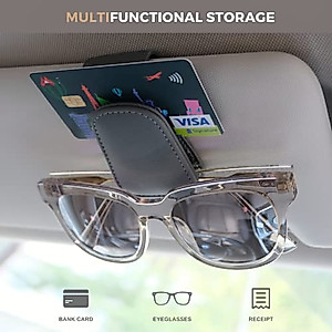 Ompellus Magnetic Leather Sunglass Holder, Eyeglass Hanger Clip for Car Sun Visor, Suitable for Different Size Eyeglasses (Beige)