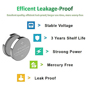 KaPonsec 5 Pack CR2430 ECR2430 Lithium 3-Volt Coin Cell Batteries