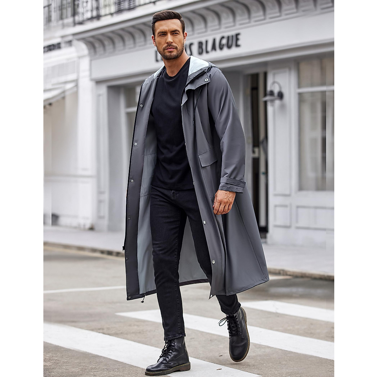 COOFANDY Men's Rain Jacket with Hood Waterproof Lightweight Active Long Raincoat