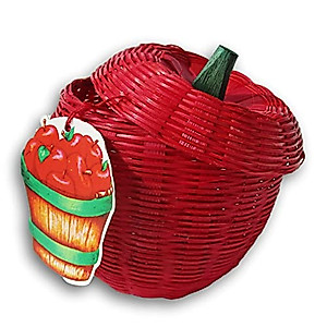 Apple Basket with Lid - Woven Bamboo Covered Red Basket Teacher Gift - 4.5 x 4.5 Inch