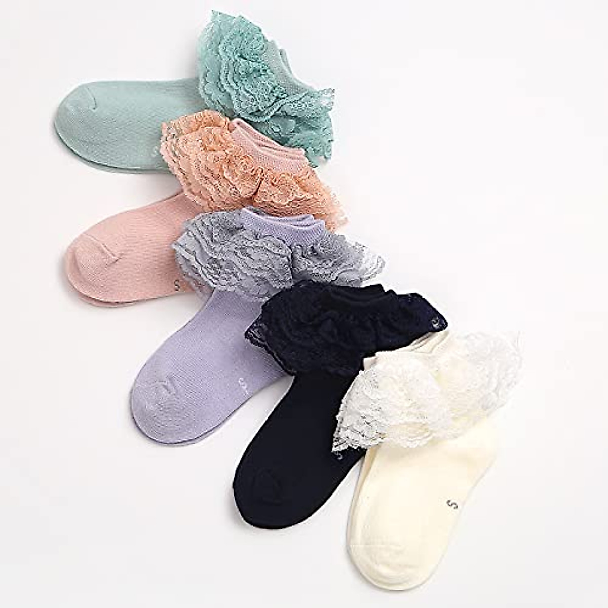 Mini angel Baby Girl Socks 5 Pairs Toddler Triple Ruffle Lace Socks Dress Frilly Ankle Socks (Triple Lace,3-5 Years)