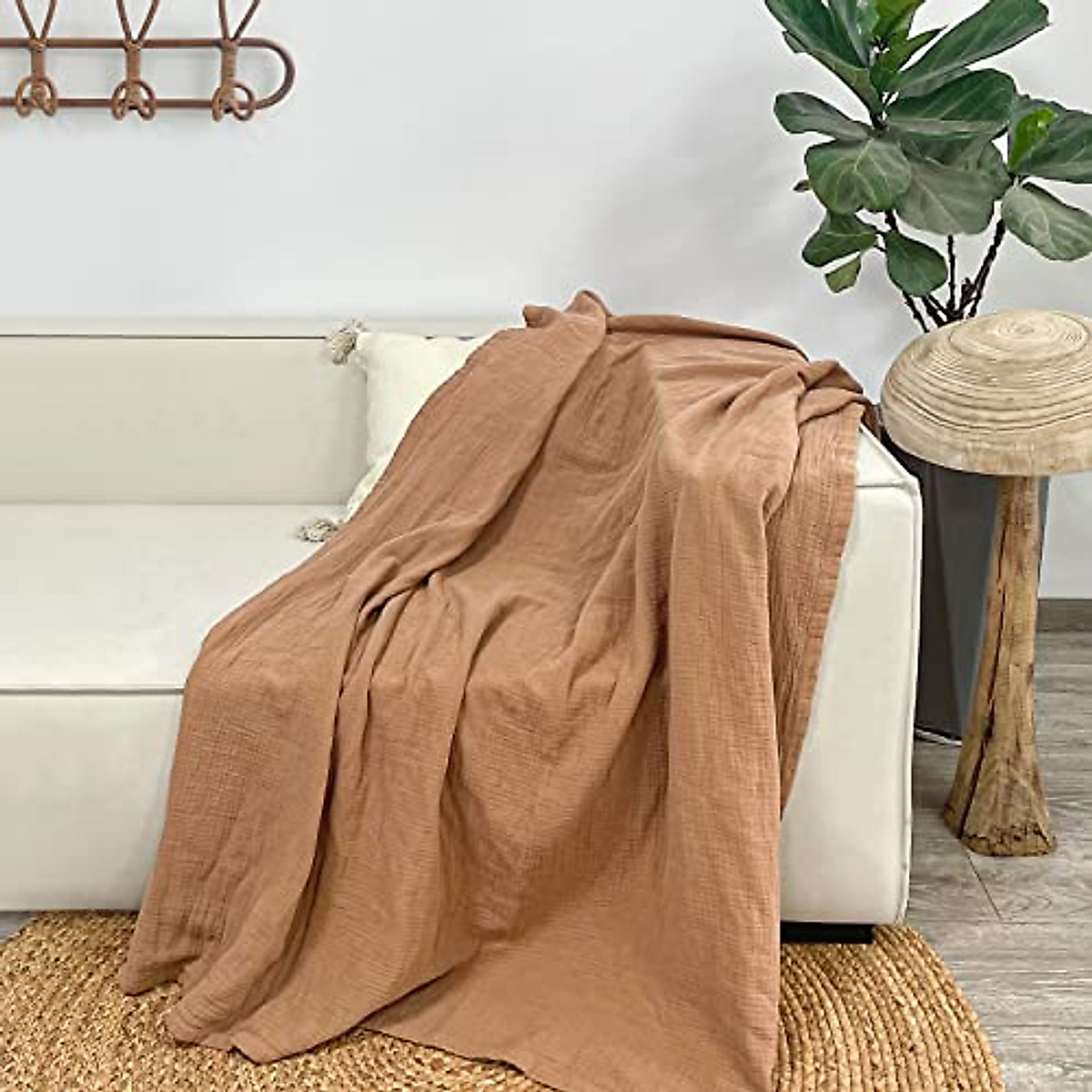 Lulu moon Muslin Blankets for Adults 55”x75” - Kids Couch Throw Blanket for Boys - Light Weighted Organic Muslin Quilt for Sofa and Bed (Caramel)