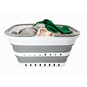 SAMMART Collpasible Shopping Basket 19L - Laundry Basket - Portable Outdoor Picnic Basket - Foldable Basket for Camping (White/Grey)