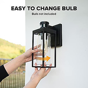 LUTEC Motion Sensor Outdoor Wall Light, Dusk to Dawn Exerior Wall Sconce, Aluminum Anti-Rust Wall Lantern with Clear Glass, Waterproof Wall Mount Fixtures for Porch, Patio, Garden-Black