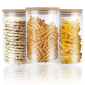 ENLOY Glass Food Storage Jars, 3-Piece Glass Canisters Food Storage Containers with Airtight Bamboo Wooden Lid For Sugar, Flour, Tea, Candy, Cookie, Spice and More, 32 OZ (950 ML)