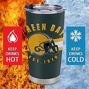 Custom Green Bay Tumbler 20oz Stainless Steel with Lid & Straw Personalized Football Fans Gifts for Women Men Coffee Travel Mug Cup Add Name Number