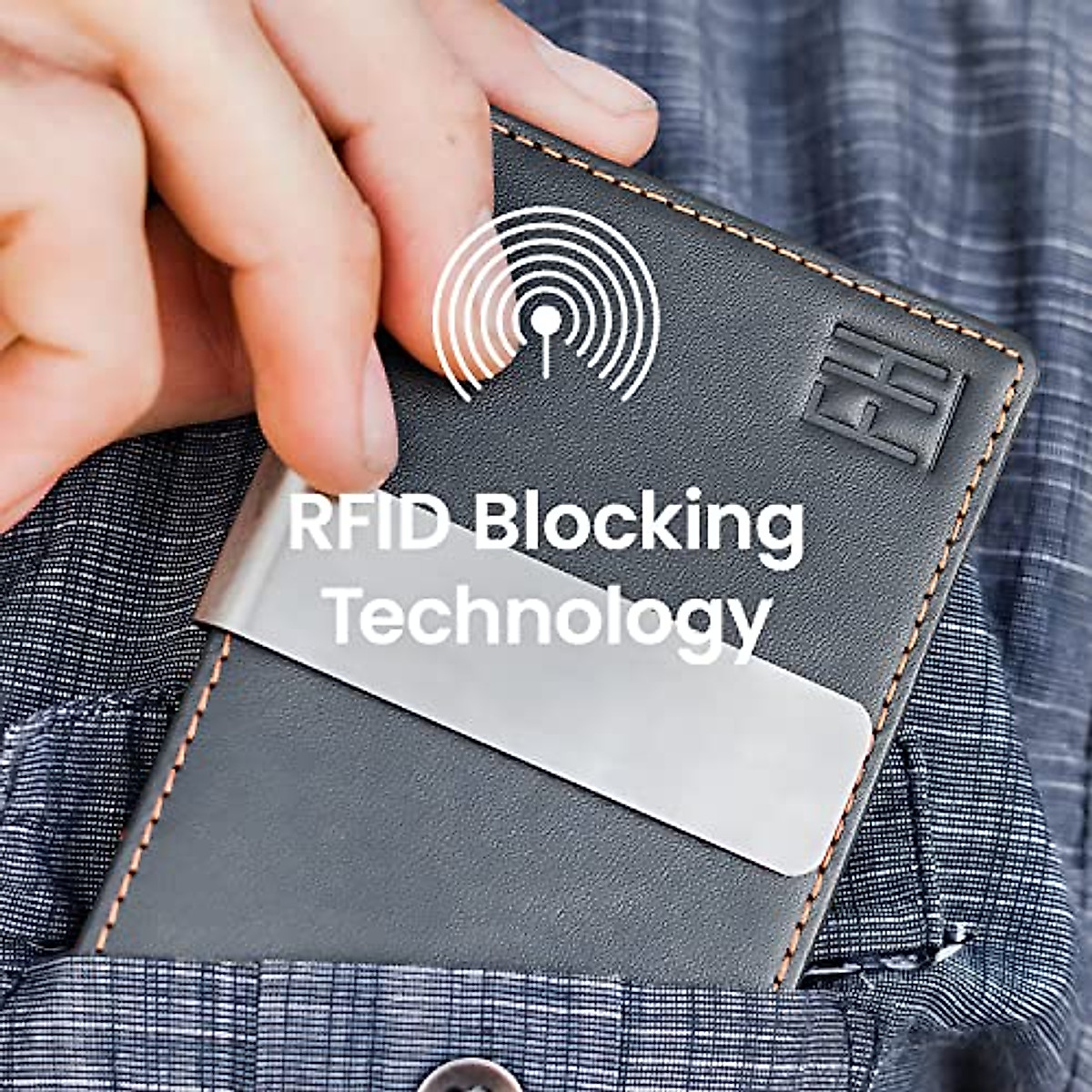 Forrest & Harold F&H Minimalist Men's Wallet RFID Blocking Wallet, Slim Leather Wallet Money Metal Clip Holds 8 Cards, Back and Front Pocket Wallets, Charcoal/Rust