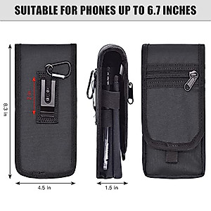 KATOLK Dual Phone Holster,Belt Pouch, Large Smartphone Pouch Cell Holder, Multi-Purpose Tactical Case, Holder for Work, Hiking, Camping, Barbecue, Rescue (Black)