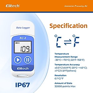 Elitech RC-5 USB Temperature Data Logger Recorder 32000 Points High Accuracy