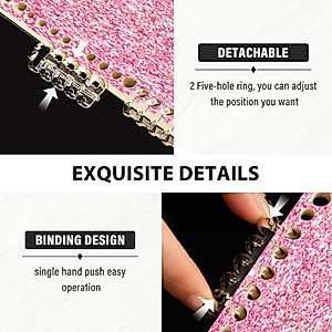 Coikll Pink Glitter Texture Spiral Notebook Detachable Ruled Wirebound Paper Durable Spiral Binding Note Book for Work, Writing, Journaling-60 Sheets