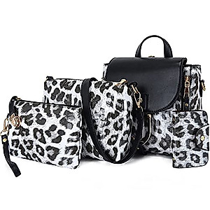 ZiMing 4Pcs Small Backpacks and Purses for Women Handbags Set​ Leopard Print PU Leather Satchel Shoulder Crossbody Bag Wallet Clutch-Gray