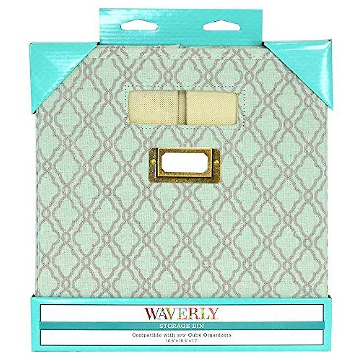 Patterned Canvas Collapsible Storage Bin with Metal Label Holder 10.5" x 10.5" x 11" (Hampton)