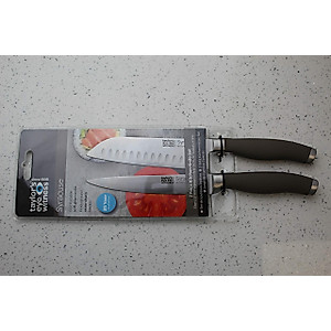 Taylors Eye Witness Syracuse Asian Kitchen Knife Set - Chefs Santoku 13cm/5” & Cooks All Purpose 13cm/5” Cutting Edge, Multi Use. Ultra Fine, Razor Sharp Blade. Soft Textured Grip Matte Black Handle.